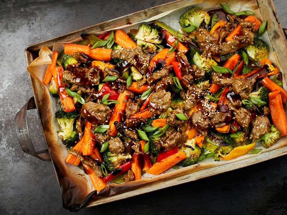 Teriyaki baked vegetables with fava bean chunks